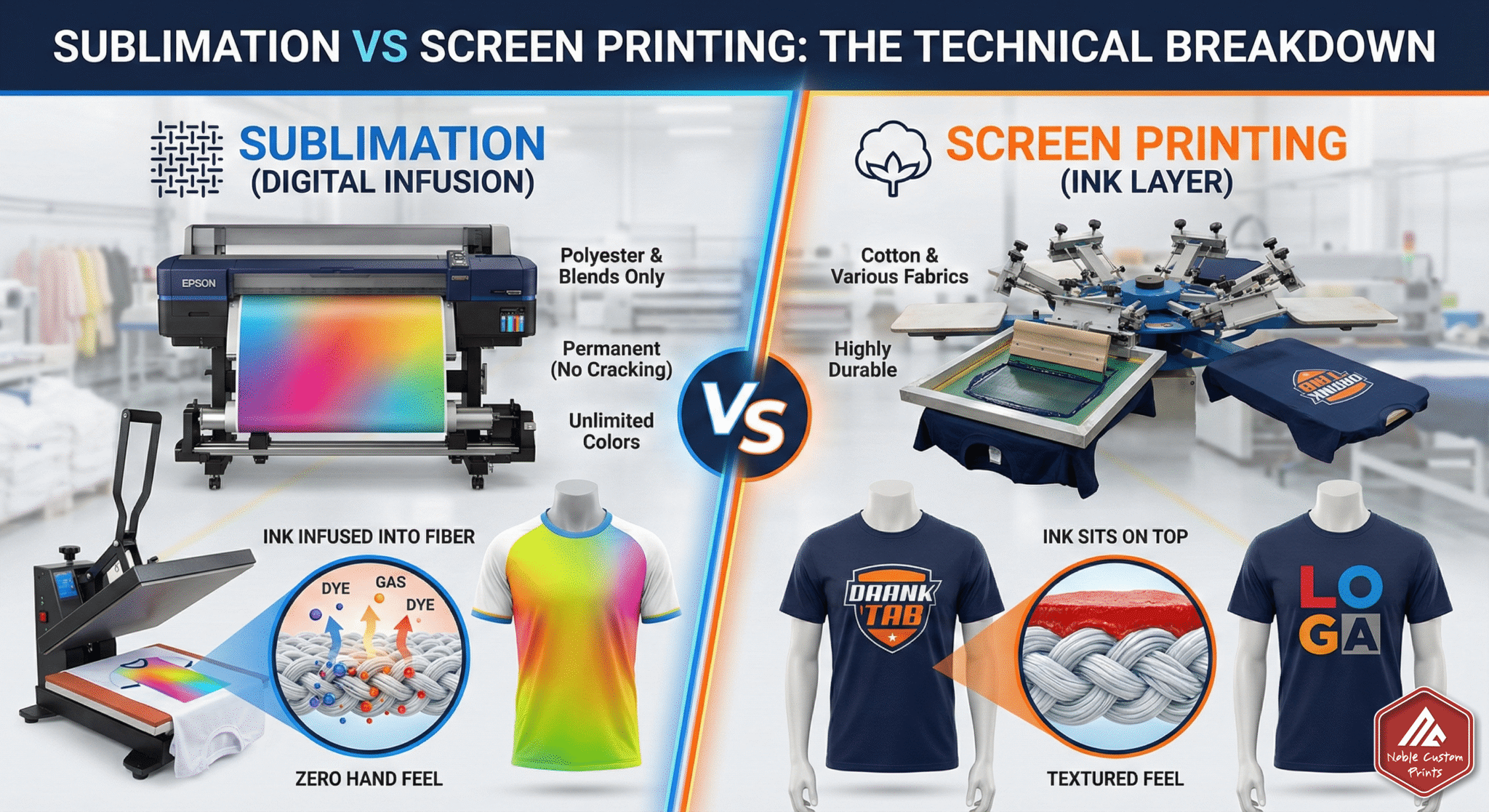 Sublimation vs Screen Printing: The Complete Guide | Noble Custom Prints
